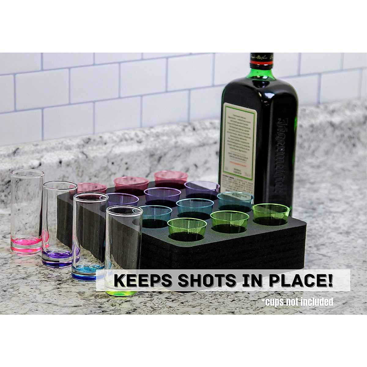 Polar Whale 2 Shot Glass Holders Organizer Modern Tray for Home Kitchen Bar or Club Party Durable Black Foam Serving Rack 10 Inches Wide Each Holds 12 Shots