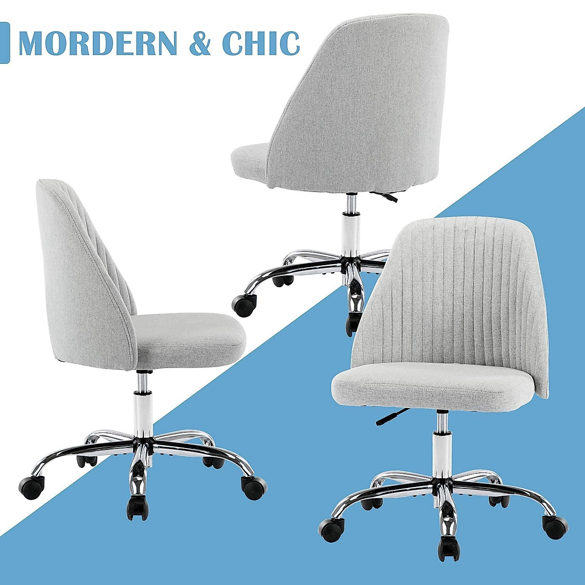 Home Office Chair, Mid-Back Armless Twill Fabric Adjustable Swivel Task Chair for Small Space, Living Room, Make-up, Studying