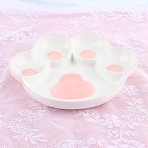 HOKMOKQOK Porcelain Divided Serving Dishes,Ceramics Cat Paw Relish Tray,Candy bowl,Cute Compartment Serving Bowls for Party Christmas Perfect for Chips and Dip, Veggies, Candy and Snacks Pink 8.5inch