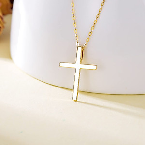 14kt Solid Gold Cross Necklace for Women, Real Gold Classic Cross Pendants Religious Jewelry Gift for Girl, Mom, Wife, 16"-18"