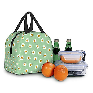 DADABULIU Lunch Bag Daisy Flower Green Insulated Lunch Box Cooler Tote for Adults Kid Girl Women Work Office School Picnic Beach Reusable Lunchbox Over 3 Years Old