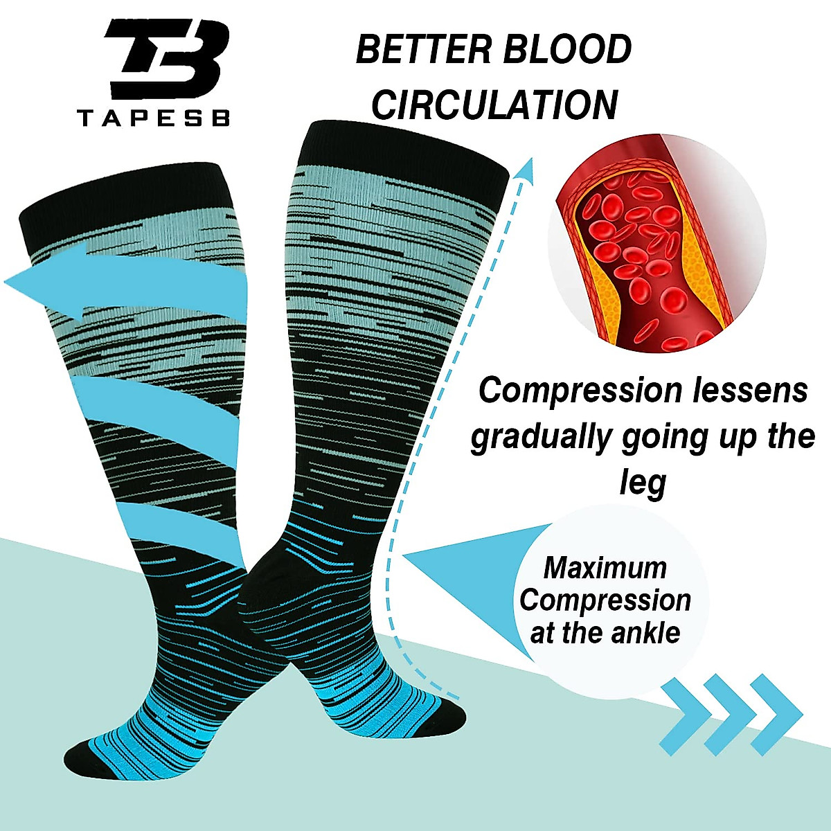 Tapesb 3 PCS Plus size compression socks ​knee high wide calf 20-30 mmhg 2xl 3xl 4xl 5xl circulation breathable for nurse varices