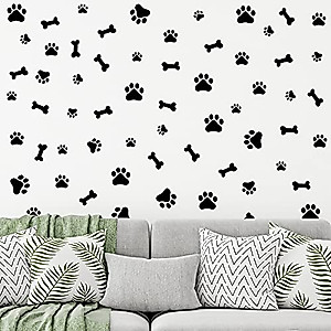 76 Pieces Dog Paw Decal Paw Print Sticker Dog Room Decor for Walls Dog Pup Removable Vinyl Wall Sticker Decoration Animal Footprint for Kid Boy Girl Nursery Bedroom Room Decor Art Mural DIY, Black