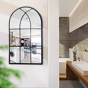 ironsmithn Arched Mirror, 41.3"x24" Windowpane Mirror, Window Finished Metal Mirror, Black Grid Mirror for Decor Living Room Fireplace Entryway Bedroom Hallway