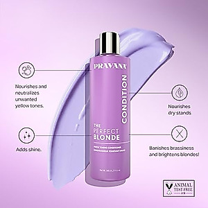 PRAVANA The Perfect Blonde Purple Toning Conditioner | Neutralizes Brassy, Yellow Tones | For Color-Treated Hair | Adds Strength, Shine, Elasticity | 11 Fl Oz