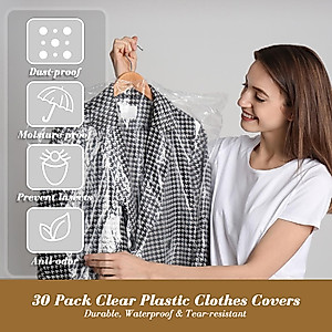 QBXMY7 Garment Bags, Pack of 30 Garment Bags, Transparent Hanging Garment Bags, Plastic Suit Bag, Dustproof Clothes Protector, Waterproof Garment Cover for Suits, Shirts, 60x90cm/60x150cm/60x120cm