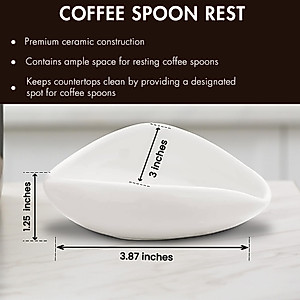 Suneville Coffee Spoon Rest with Coffee Spoon - Tea Spoon Rest - Ceramic Coffee Spoon Holder - Spoon Rest for Coffee Stirrers, Teaspoon & Bar Spoon - Coffee Bar & Station Accessories