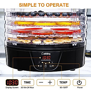 Adiding Food Dehydrator Machine, Dehydrator with 4 BPA Free Trays, Digital Timer & Temperature Control, 350W Food Dryer for Fruit Vegetable Meat Beef Jerky Herbs Pet Treats