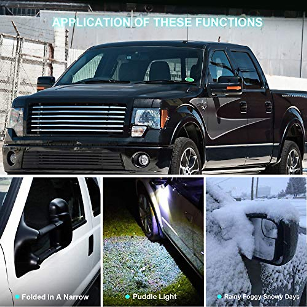 SCITOO Towing Mirror fit for Ford Exterior Mirror fit 2007-2014 for Ford for F-150 Truck with Amber Turn Signal and Puddle Light Heated Power Controlling and Manual Folding (Passenger Side)