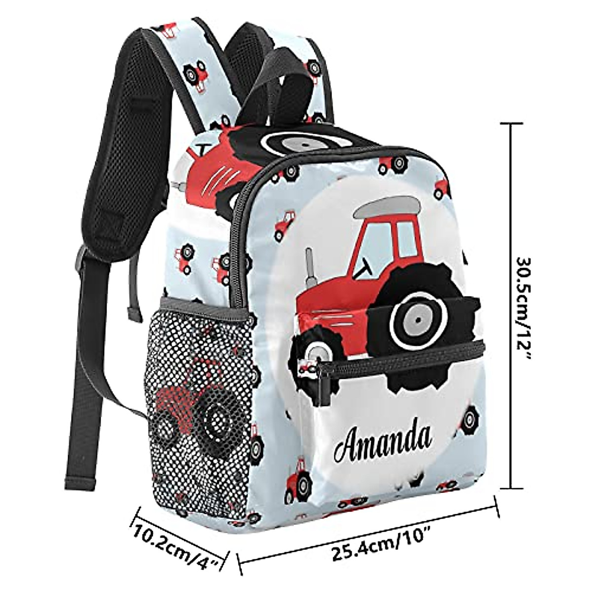 Personalized Red Black Tractor Pattern School Backpack with Name Preschool Bag for Children Kids