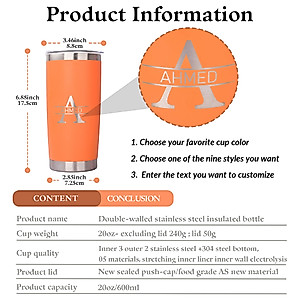 Personalized 20oz Tumblers with Names, JSAJU Stainless Steel Tumbler with Straw and Lid, Customized Insulated Coffee Mug, Double Wall Vacuum Skinny Travel Cup, Gifts for Men Women for Birthday