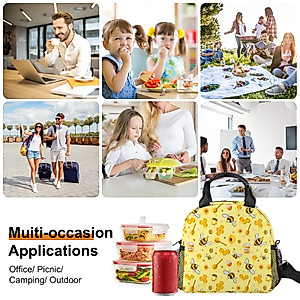 Lamtwbos Cute Yellow Bee Insulated Lunch Bag for Girls Lightweight Lunch Box with Adjustable Shoulder Strap Thermal Lunch Tote Bag Women for Work Picnic