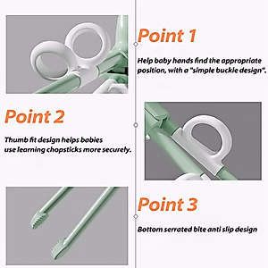 Training Chopsticks - Cute Beginner Chopsticks - Children's Cutlery and Learning Utensils With attachable Trainer - Encourage Fine Motor Skills and Healthy Eating Habits - Green Dinosaur