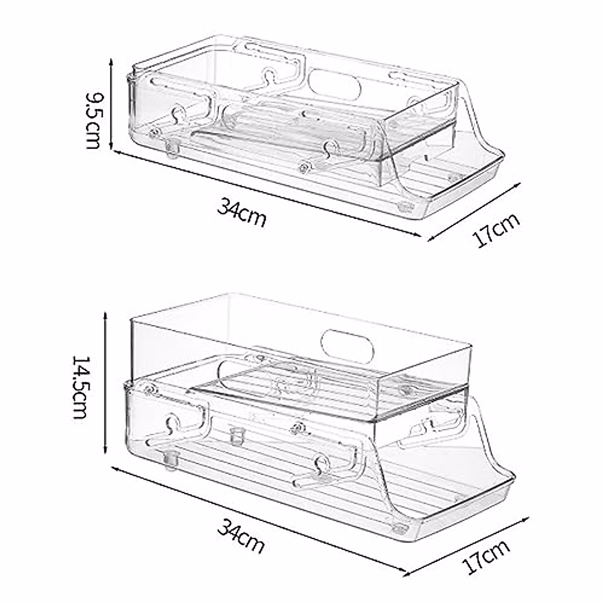 JISADER Clear Fridge Storage Organiser 2 Layer Beverage Can Organizer Automatic Can Holder Drinks Beer Cans Storage for Kitchen Refrigerator