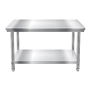Kitchen Work Table Scratch Resistent and Antirust Metal Stainless Steel Work Table with Adjustable Table Foot Scratch Resistent for Commercial Kitchen, Restaurant, Hotel and Garage