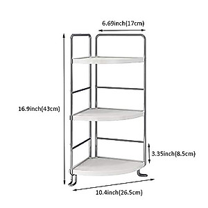 KINGBERWI 3-Tier Corner Spice Rack Kitchen Bathroom Countertop Organizer Vanity Tray Cosmetic Makeup Storage Standing Shelf, Silver