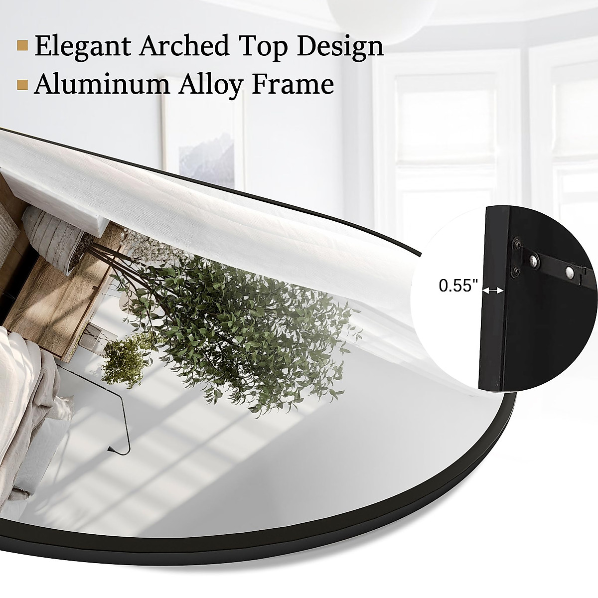 Rowjut 64"x21"Floor Mirror Arched Full Length Mirros, Mirror Floor Length Standing Hanging or Leaning & Large Full Body & Wall Mirror for Bedroom, Living Room, Aluminum Frame, Black