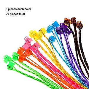 Bememo 21 Pieces Colored Braids Hair Extensions with Clip Snaps Rainbow Braided Kids Hair Extensions Accessories for Children Performance Kids Girls Halloween Cosplay Party Dress up
