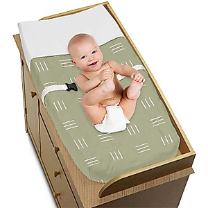 Sweet Jojo Designs Sage Green Boho Mudcloth Boy or Girl Baby Nursery Changing Pad Cover - White Bohemian Woodland Tribal Southwest Mud Cloth Hatch Gender Neutral Triple Line