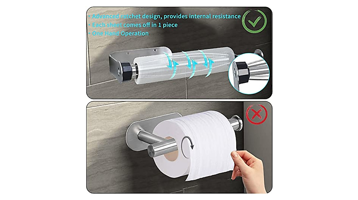 Brushed Nickel Paper Towel Holder - Single Hand Operable