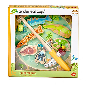 Tender Leaf Toys - Pond Dipping - Wooden Magnetic Fishing Toy for Kids - Length Adjustable Fishing Rod and 8 Pond Animals with Numbers at the Back - Develops Fine Motor Skills, Early Learning - Age 3+