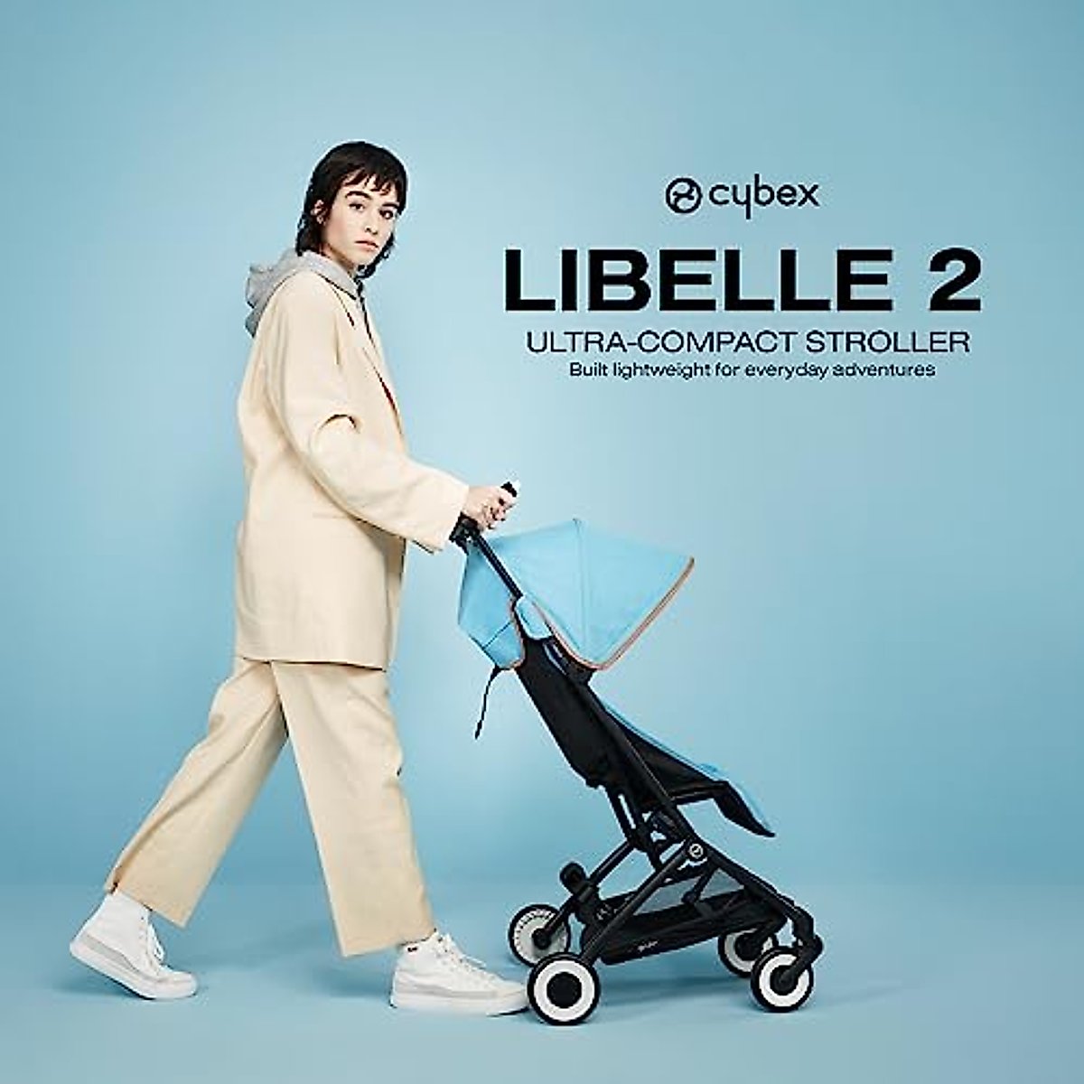 Cybex Libelle Lightweight pockit Travel Baby Stroller - Carry-On Compliant Compact Fold, One-Hand Adjustable Recline - Compatible with CYBEX Car Seats, Ocean Blue