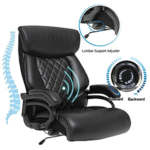 BOWTHY Big and Tall Office Chair 400lbs Heavy Duty Ergonomic Computer Desk Chair with Arms High Back Adjustable Lumbar Support 360 Swivel Task Chair Executive Leather Chair (Black)