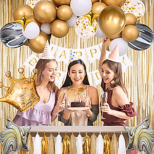 KATBUU Gold Birthday Decorations - Golden Birthday Party Decorations, Happy Birthday Decorations for Women Boys Girls Men, Golden Birthday Decor, White and Gold Birthday Decorations Set