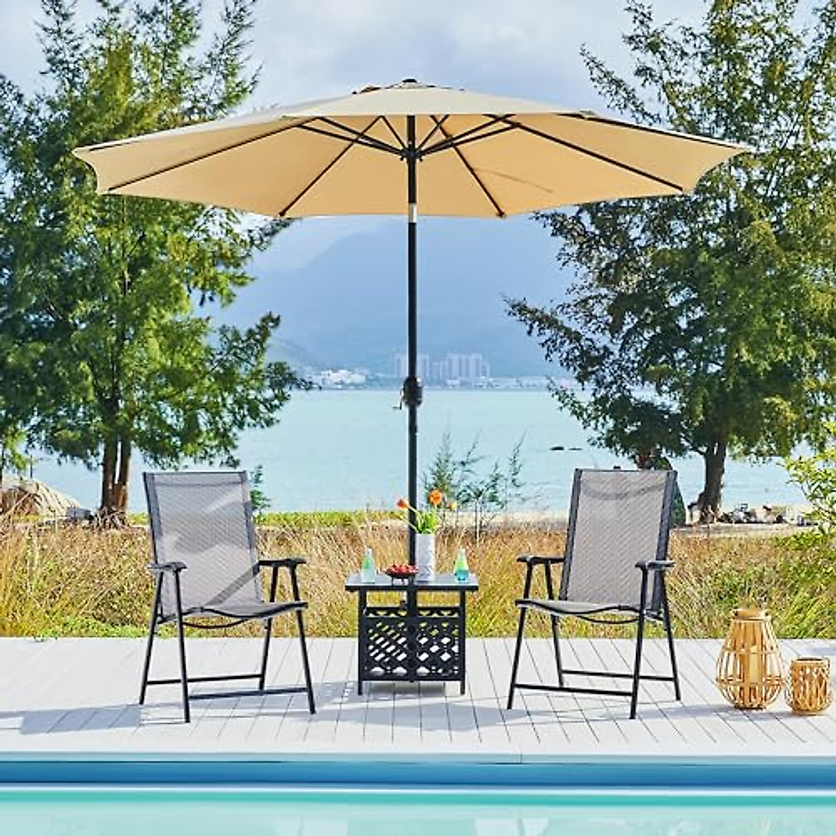 Yaheetech Patio Chairs Outdoor Chairs Set of 2 Portable Dining Chairs with Armrests for Camping, Lawn Yard Beach, Folding Patio Chairs 2-Pack Patio Chairs Metal Frame