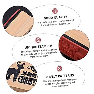 Abaodam Christmas Wooden 6 Pcs Christmas Deer Seal Making Stamp Christmas Album Christmas Stamper Wooden Craft Stamp DIY Stamper for Stamps Gift Seal Stamps Wood Stamper Elk Cake