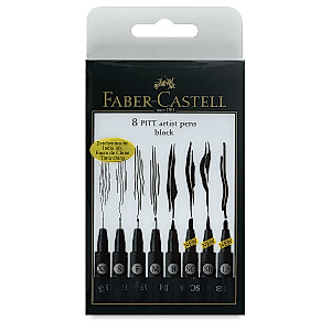 Faber-Castell Pitt Artist Pen Pack of 8 Assorted Sizes, 8 Black, 8 Count