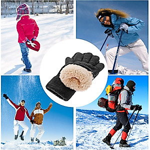 Women's Winter Warm Touch Screen Gloves Womens Thermal Black Cable Knit Wool Fleece Lined Touchscreen Texting Mittens for Cold Weather