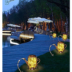 Yeuago 2 Pack Outdoor Ground Plug Solar Lights Mason Jar Solar Lights, Watering Can Lights with 45 LED String Lights and Ground Plugs for Garden Patio Terrace Walkway Garden Party Decor Gifts