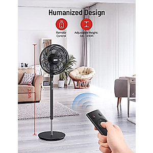 Paris Rhône Fans for Home Bedroom, Quiet Pedestal Floor Fan with Remote, Turbo&12 Speed Levels, 120° Oscillating, DC Motor Fan with 7 Blades, 8H Timer, Sleep Mode, Adjustable Height up to 46.8"