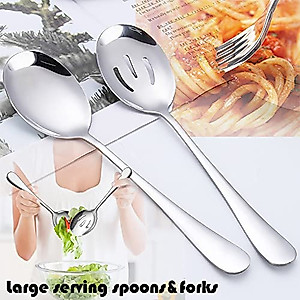 IAXSEE 11 PCS Serving Utensils, Large Stainless Steel Spoons Forks Tongs, Pie Server, Great for Hostess Buffet Catering Banquet Party, Silver