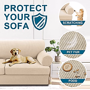 3 Pieces Sofa Covers T Cushion Sofa Slipcovers for 2 Cushion Couch Stretch Couch Cover Soft Sofa Slip Cover Furniture Covers with 2 Individual T Cushion Seat Covers (2 Cushion Sofa, Biscotti Beige)