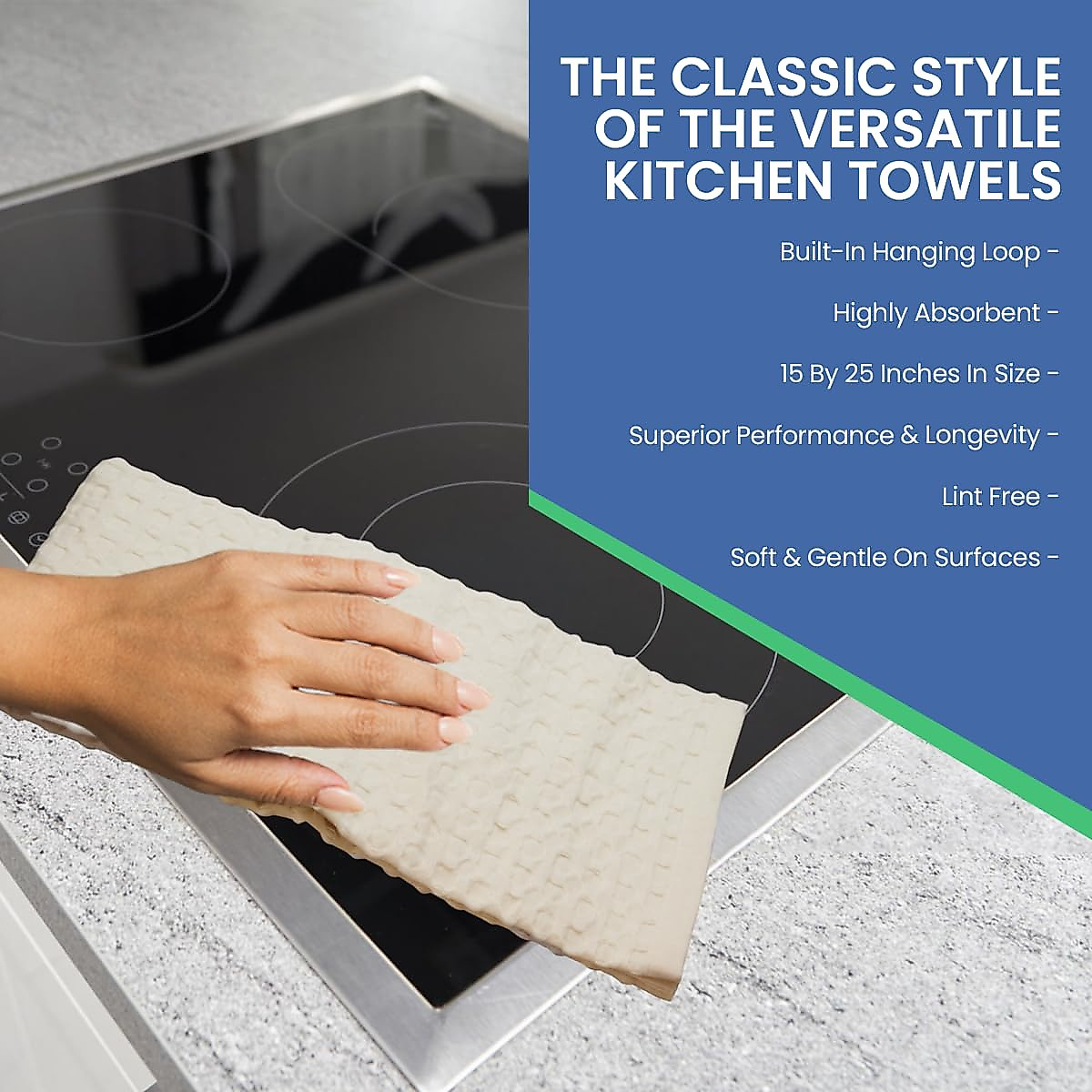 Kitchen Dish Towels Ring Spun Cotton Large 18 x 28 6-Pack Big Waffle - Kitchen Towel, Hand Towels, Tea Towels, Dish Towels and Dish Cloth (Cream).