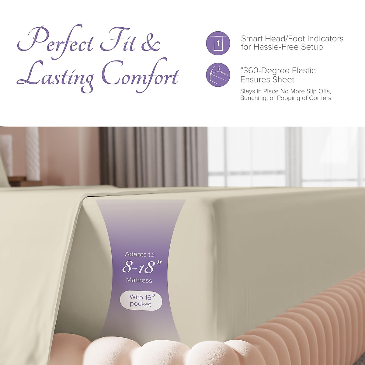 Carressa Linen 100% Egyptian Cotton Sheets - 600 Thread Count 3 PC Twin Size Sheet Set, Soft, Cooling, High Thread Count Sateen Weave, Extra Long Staple Luxury Bedding, 16 in Deep Pocket - Beach Sand