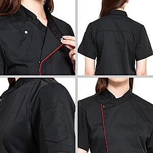 TopTie Women's Chef Coat With Contrast Piping Short Sleeve Chef Jacket