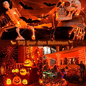 Ｗoohaha Solar Halloween Lights Outdoor,2 Pack Each 33Ft 100LED Orange Halloween Lights,Copper Wire Solar Powered Fairy String Lights 8 Modes for Garden,Tree,Thanksgiving,Christmas,Parties,Home Decor