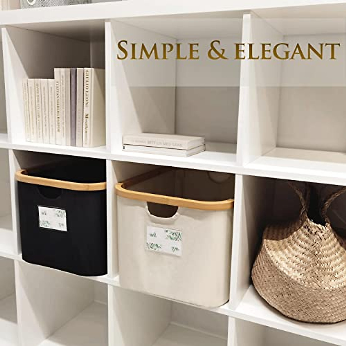 DAKCOS Foldable Laundry Basket Laundry Hamper with Handles Bamboo Rim Collapsible Fabric Storage basket for Storage Clothes,Toys,etc. 32L,Beige