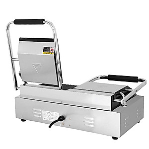 ZXMOTO Commercial Panini Press Sandwich Maker 110V Electric Stainless Steel Sandwich Maker Toaster No-stick Panini Maker with Dual Temperature Control for Hamburgers Sandwich Steaks, 122-572℉