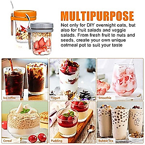 ZUOLUN Overnight Oats Containers with Lids and Spoons: 2pcs 12 Oz Overnight Oats Jars, Large Capacity Airtight Glass Mason Overnight Oats Jars, Mason Jars for Overnight Oat for Milk, Cereal, Fruit