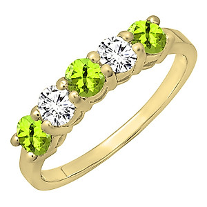 Dazzlingrock Collection Round Peridot & White Diamond Ladies 5 Stone Wedding Band Ring in 14K Yellow Gold, Size 10