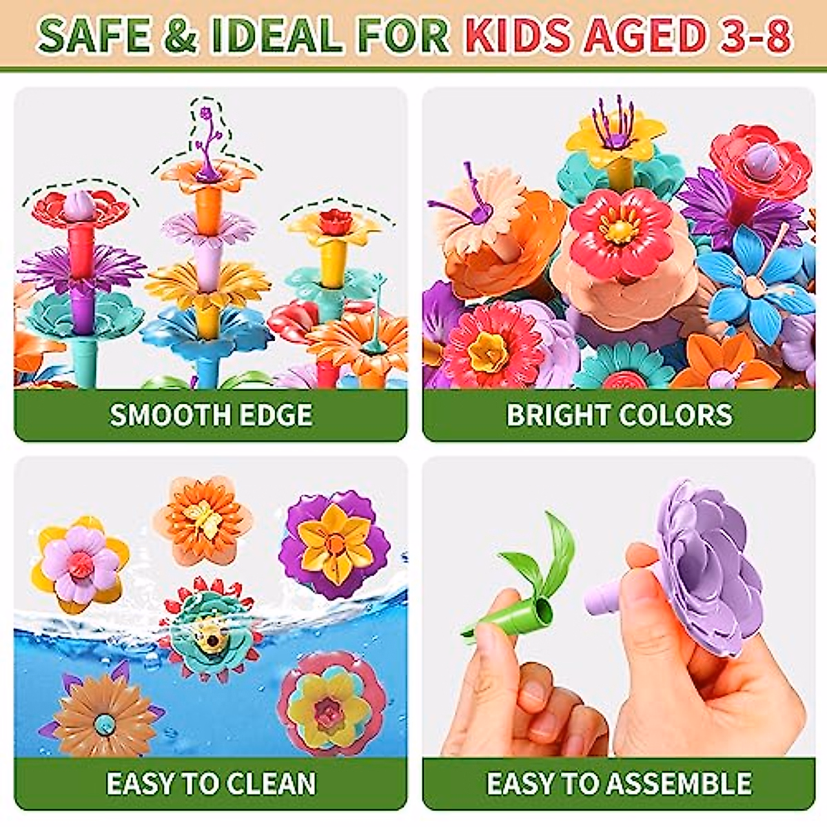 Garbo Star Flower Garden Building Toys for 3 4 5 6 Year Old Girls, Educational Activity Preschool Birthday Gifts for 3 4 5 Year Old Girls, Building Stem Toys for Kids Toddlers Ages 3-5