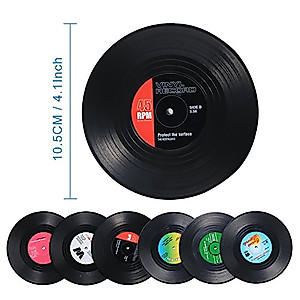 Record Coasters for Drinks, Funny, Absorbent, Novelty 6 Pieces Vinyl Disk Coasters, Effective Protection of The Desktop to Prevent Damage- 4.1 Inch Size by ZAYAD