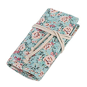 Floral Print Pencil Case Organizer Canvas Roll Up Pencil Bag Pen Storage Pouch for Paint Brush Pencil Stationery