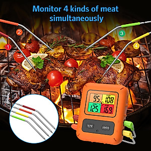 AMIR Wireless Meat Thermometer for Grilling and Smoking | Kitchen Food Cooking Candy Thermometer with 4 Meat Probes | 500FT Grill Thermometer for Outside Grill | BBQ Oven Thermometer for Beef Turkey