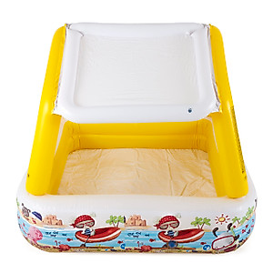 Intex Sun Shade 5 Foot Square Inflatable Durable 10 Gauge Vinyl Kiddie Pool with Ocean Scene and Canopy for Ages 3 Years and Up, Multicolor