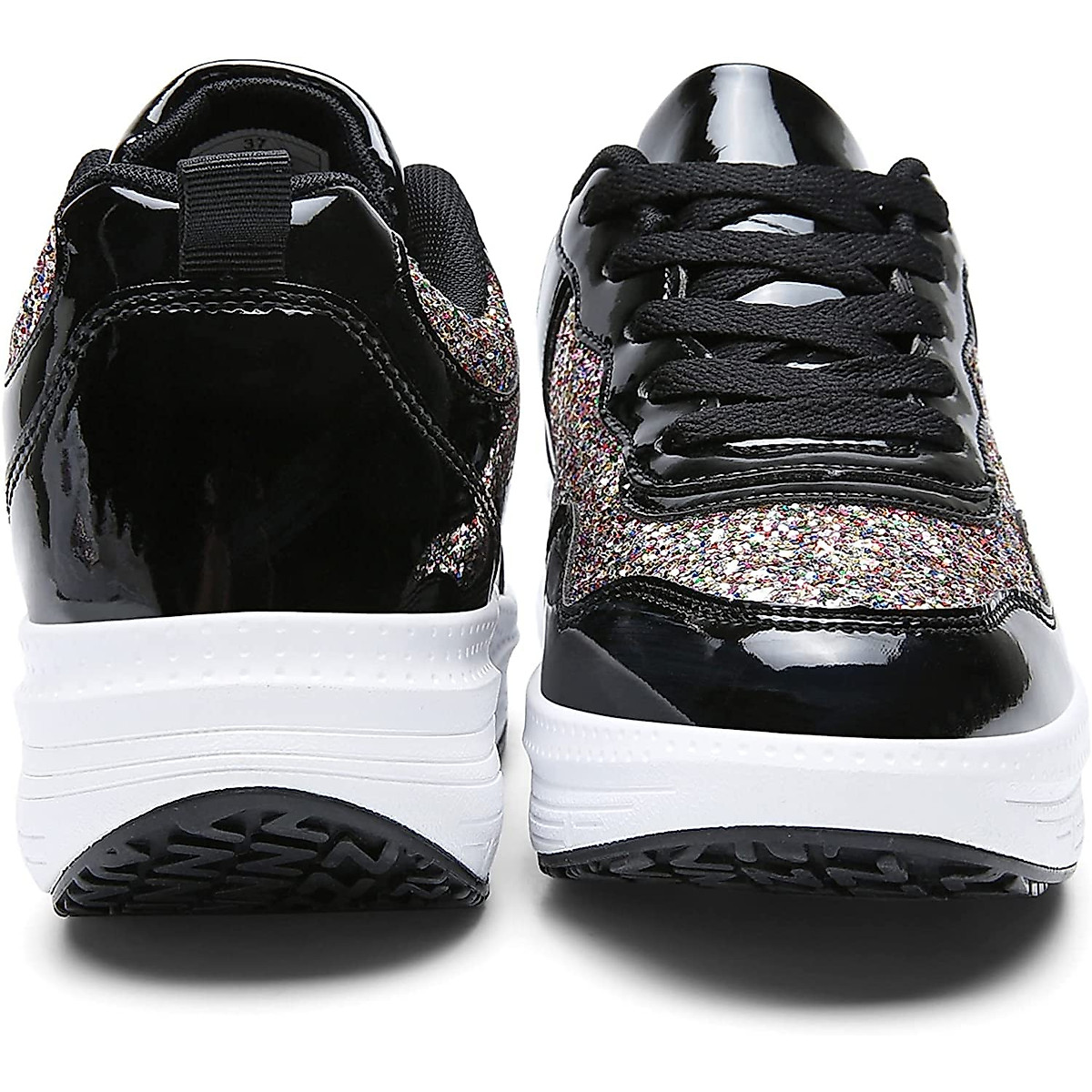 pearlzone Women's Fashion Casual Breathable Crystal Bling Lace Up Sport Shoes,Sparkly Sequin Lightweight Non Slip Comfort Sneakers (8,White)